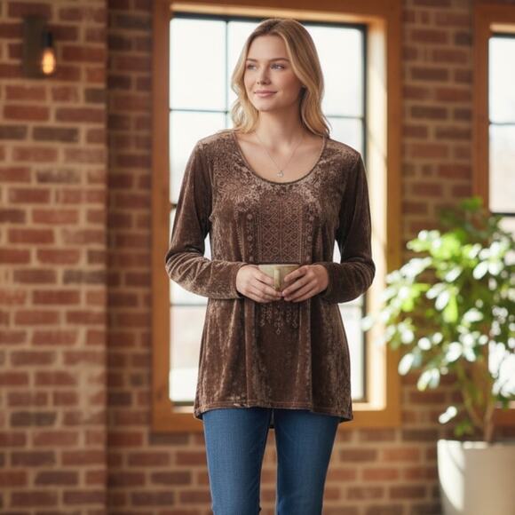 Tribal | Tops | Tribal Jeans New Embroidered Velvet Top Womens Small ...